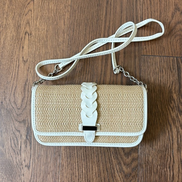 Cole Haan | Bags | Cole Haan Straw Cross Body With White Leather ...
